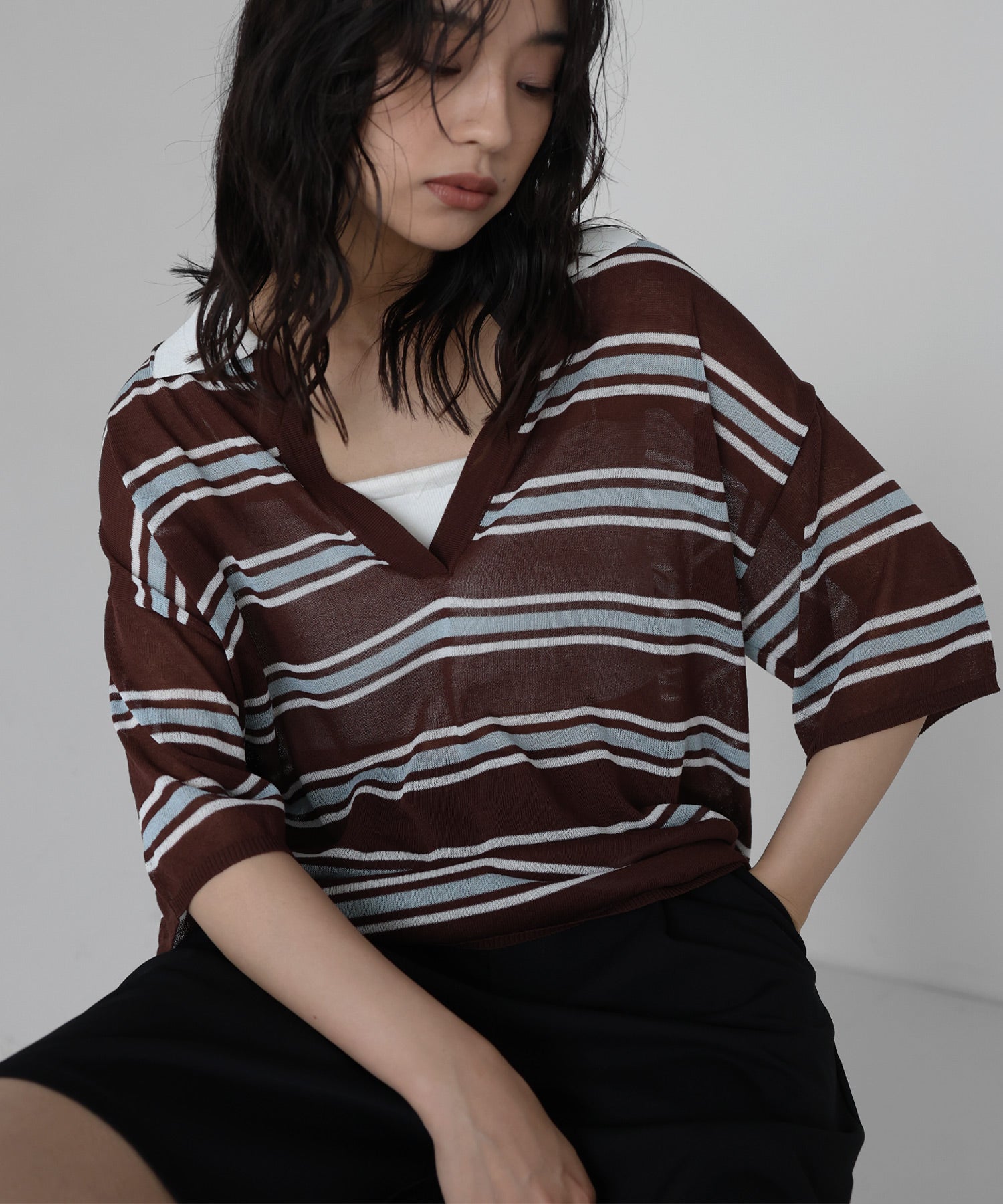 ボーダーポロニットトップス – hellam